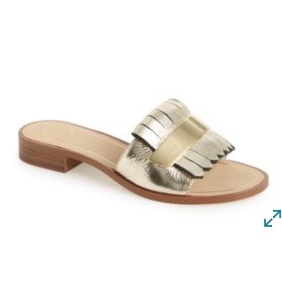 1901 | Shoes | Kilt Fringe Metallic Slide Slip On Flat Sandals | Poshmark